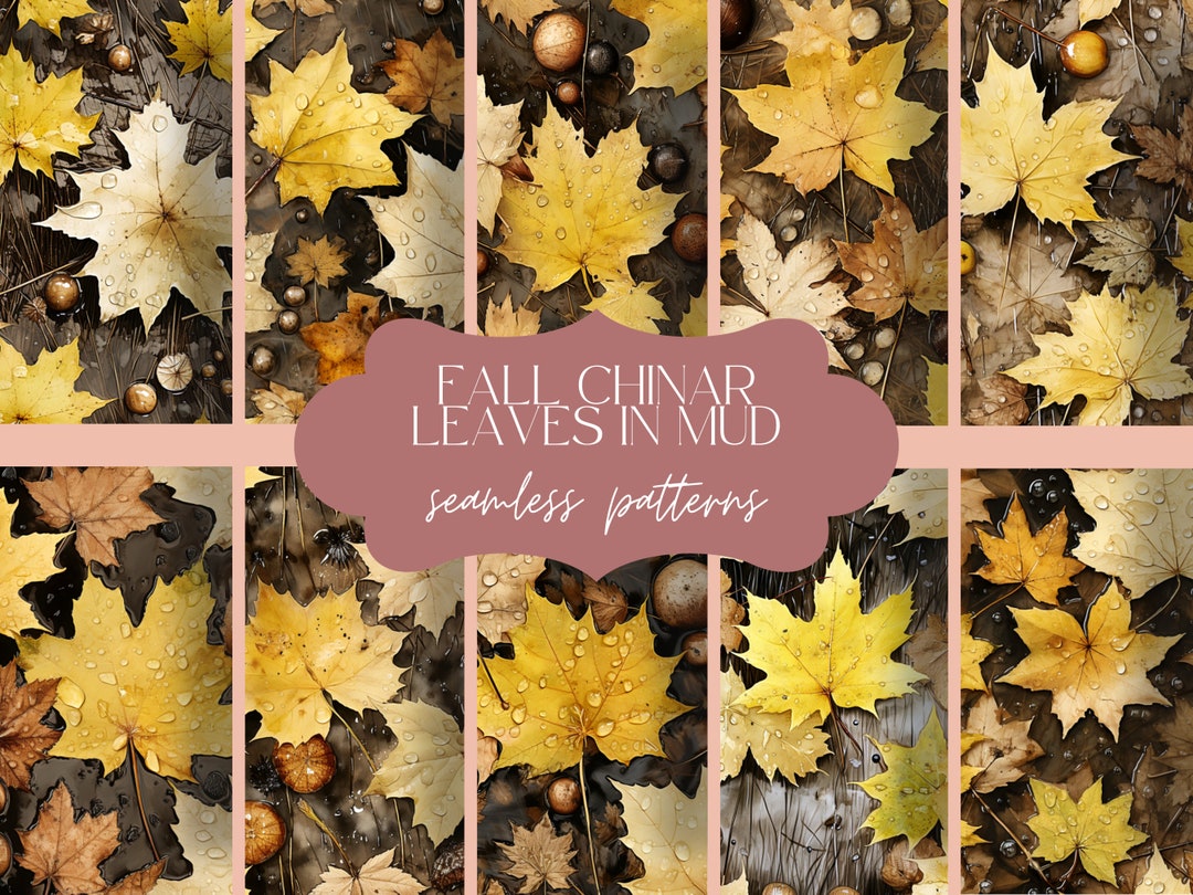12 Fall Chinar Leaves in Mud | Earthy Seamless Pattern | Foliage Print ...