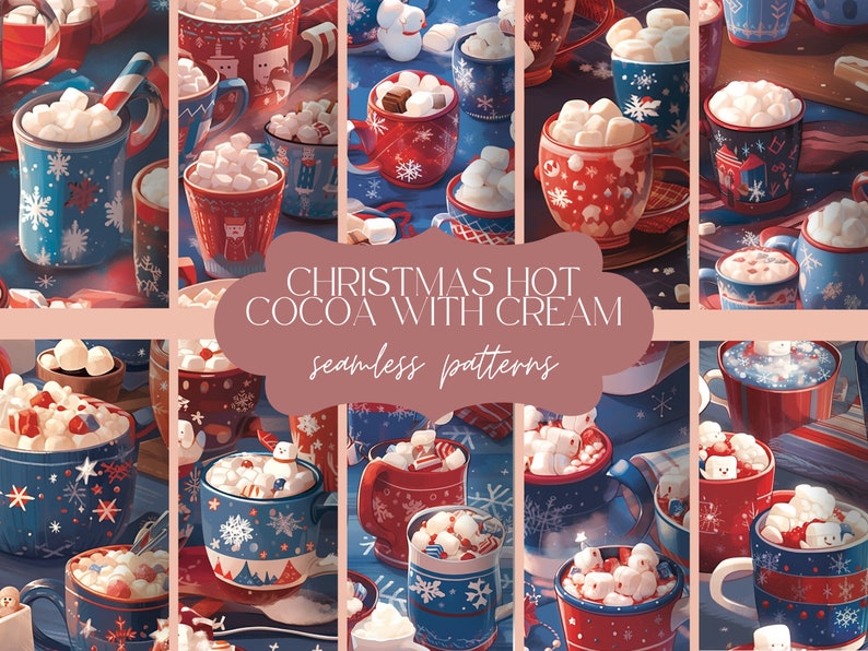 16 Christmas Hot Cocoa Seamless Pattern | Festive Drink Texture | Cozy ...