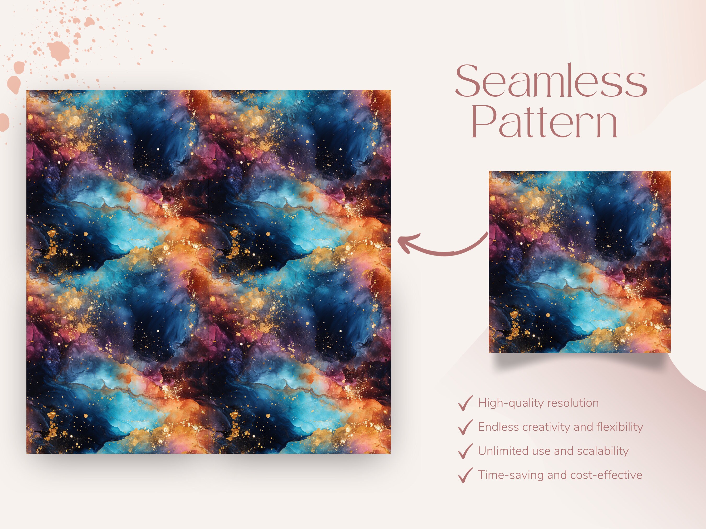 12 Gold Glitter Galaxy Seamless Pattern | Watercolor Space Texture ...