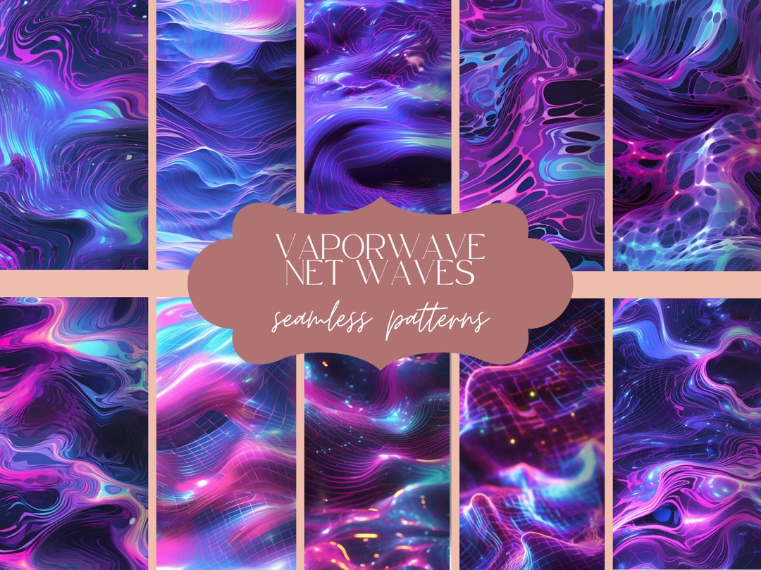 12 Vaporwave Net Waves Texture | Cybernetic Seamless Pattern | Retro ...