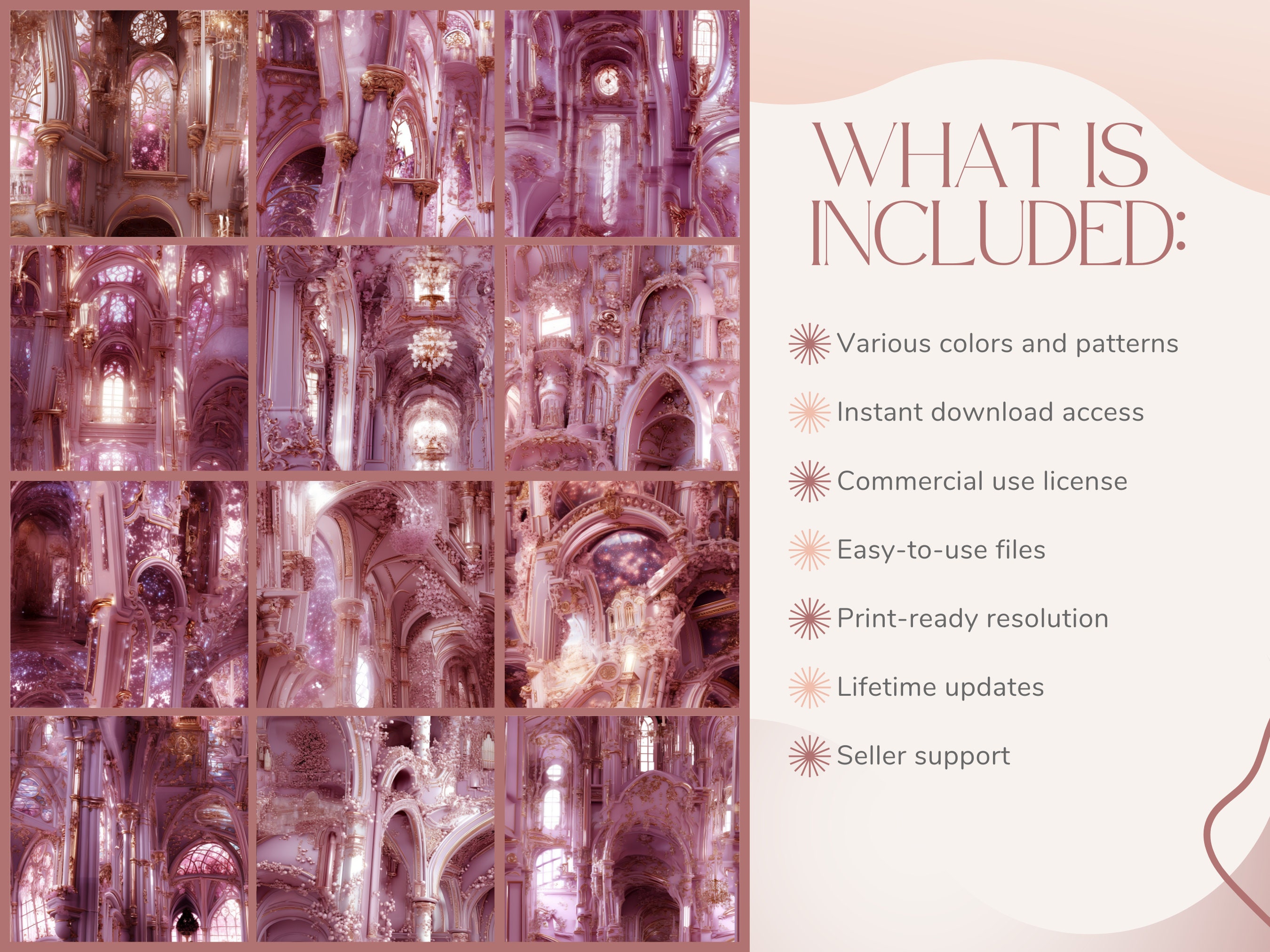 12 Pink & Gold Fantasy Castle Seamless Pattern | Dream Fairy Tale ...