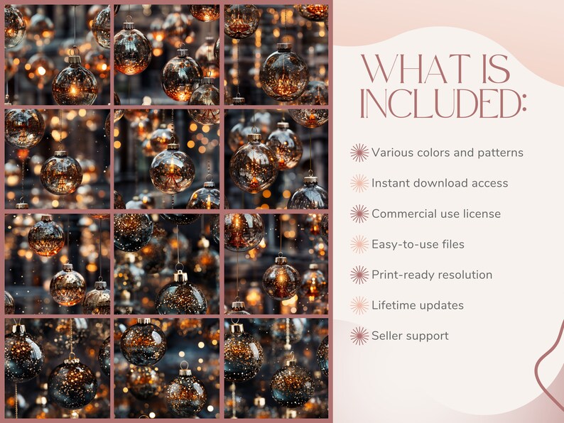 12 Amber Christmas Bubbles Seamless Pattern | Xmas Ball Texture | Party ...