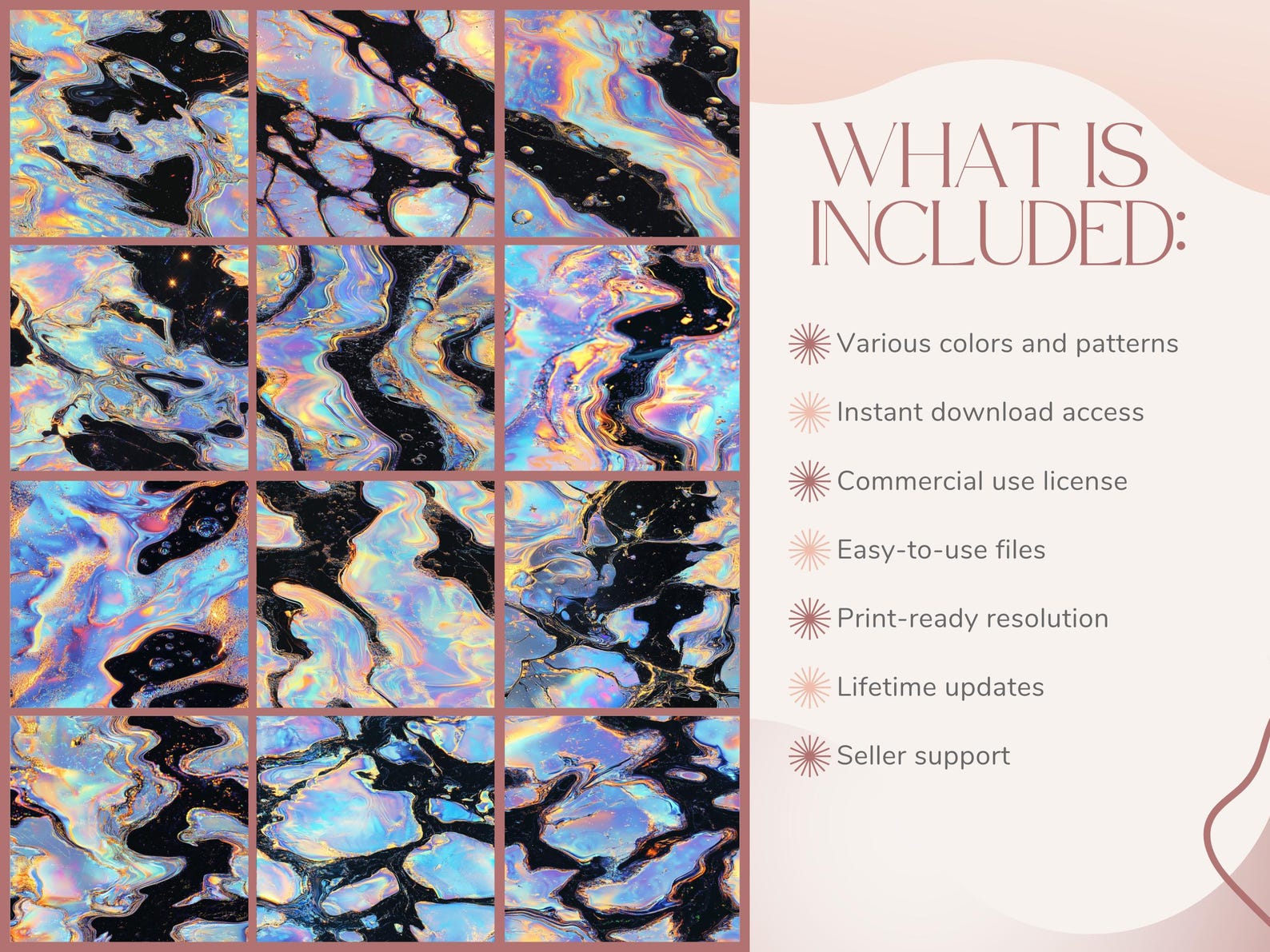 12 Iridescent Oil Spill Textures | Seamless Holographic Patterns ...