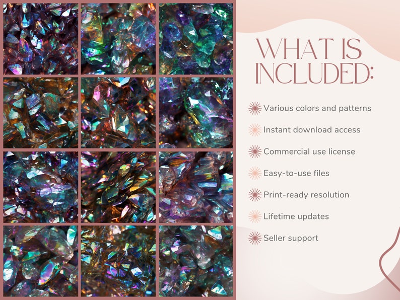 12 Purple Green Quartz Stone Seamless Pattern | Iridescent Gem Texture ...