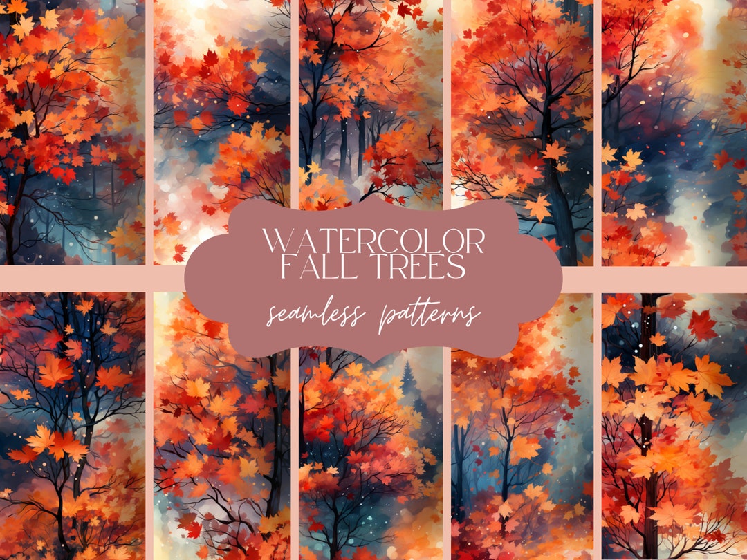 12 Watercolor Fall Trees Texture| Forest Seamless Pattern | Foliage ...