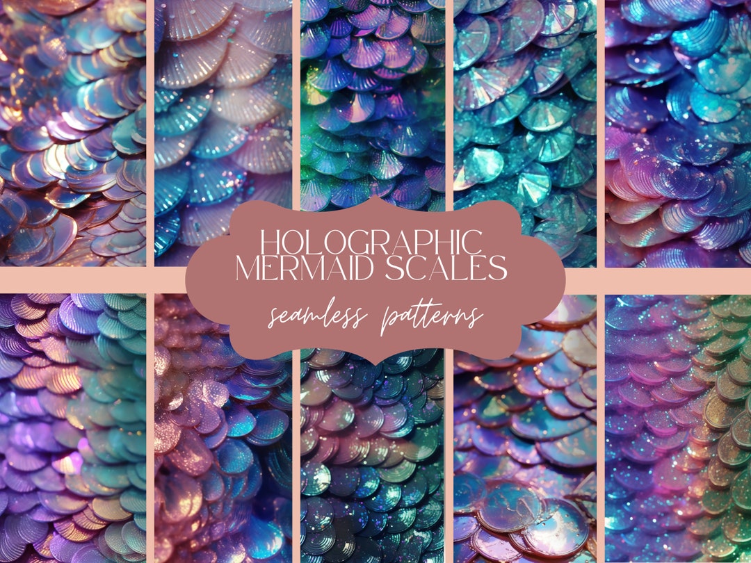 14 Holographic Mermaid Scales Texture | Glitter Seamless Pattern ...