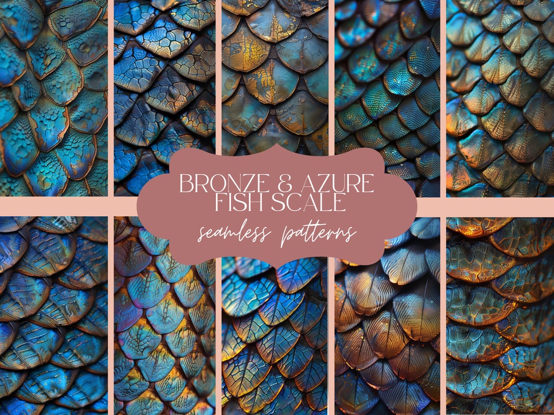 12 Bronze Azure Fish Skin Seamless Pattern | Iridescent Marine Texture ...