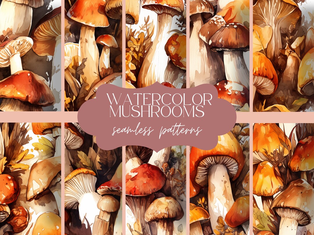 18 Watercolor Mushrooms Pattern | Seamless Fall Forest Texture | Autumn ...