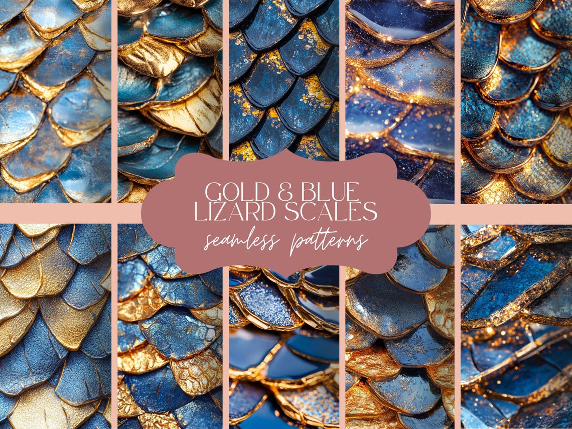 14 Gold Gark Blue Lizard Scales Texture | Seamless Reptile Pattern ...
