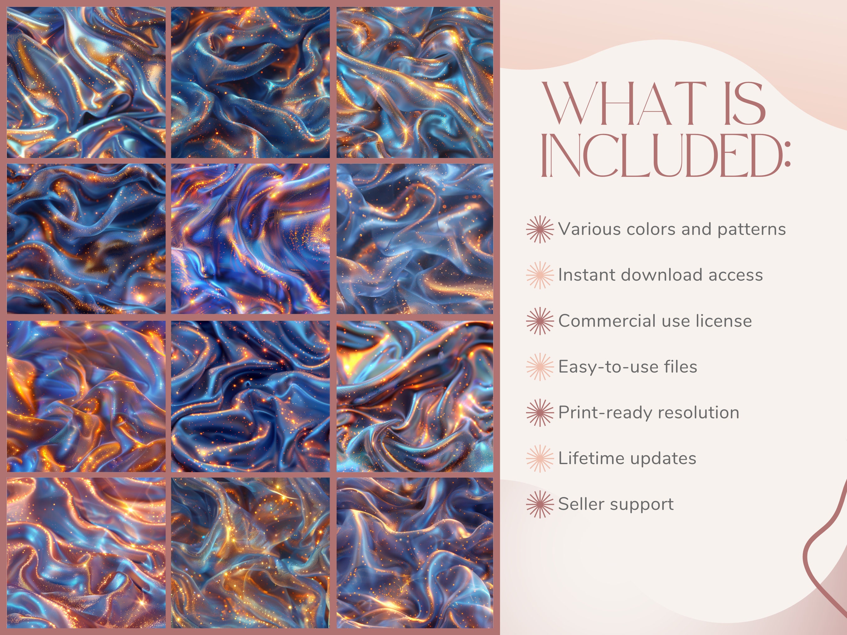 12 Gold Glitter Blue Satin Seamless Pattern | Celestial Fabric Texture ...