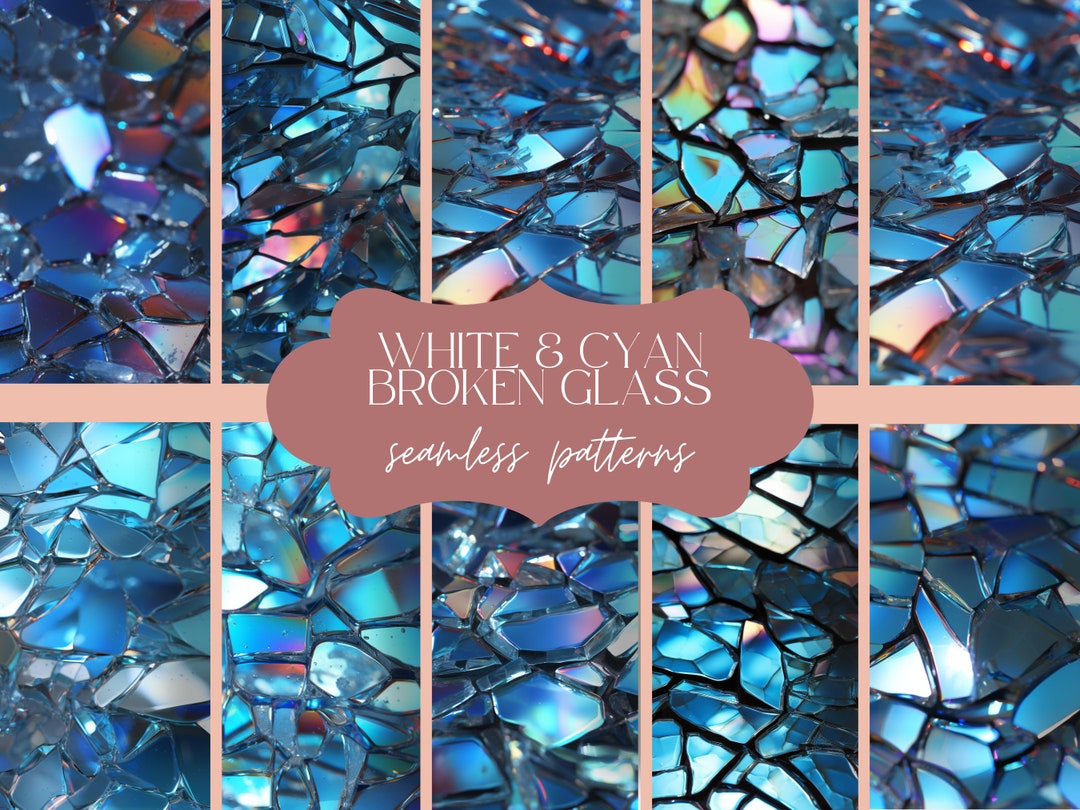 12 White Cyan Broken Glass Seamless Pattern | Holographic Mirror ...