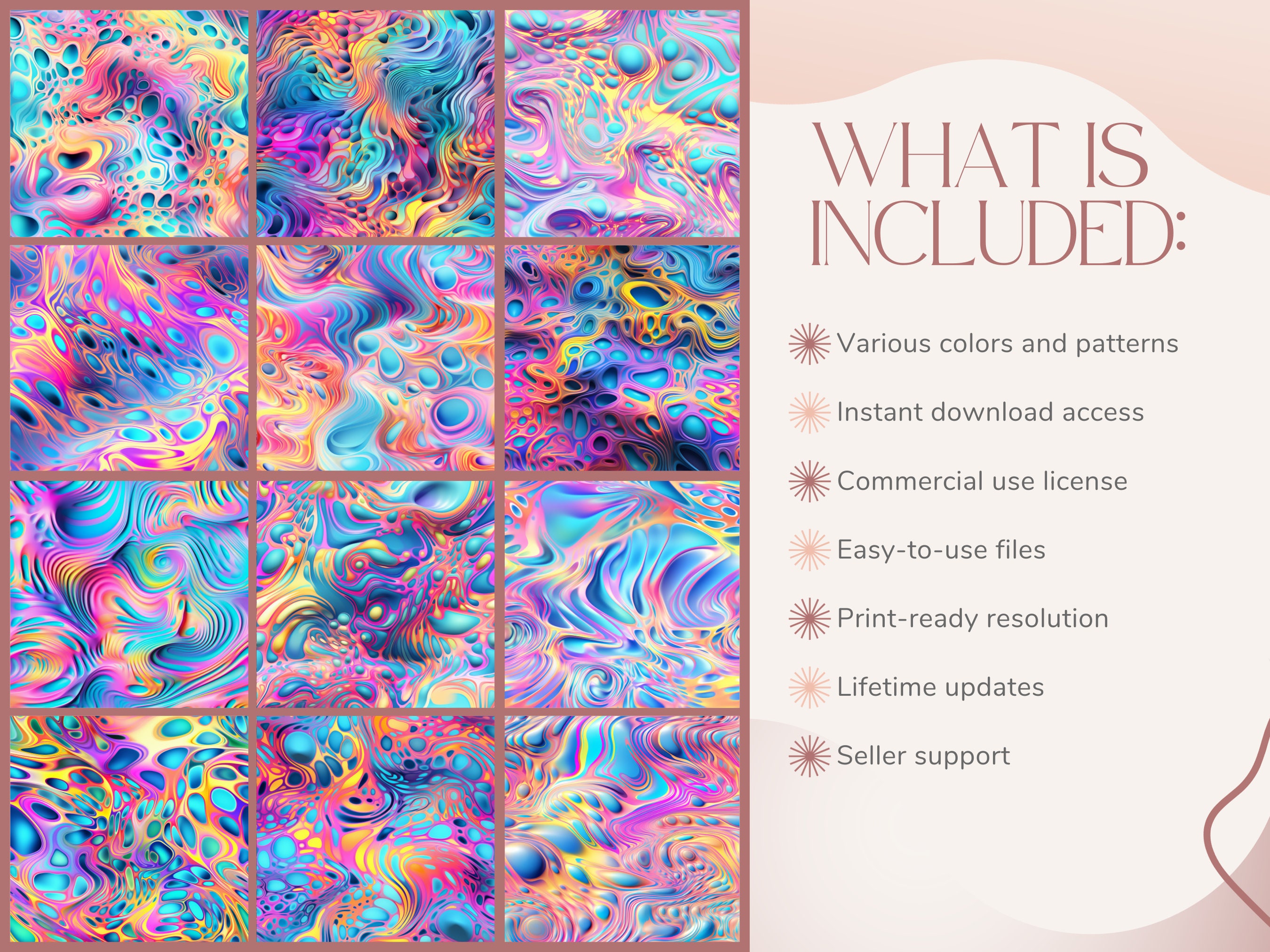 12 Rainbow Psychedelic Seamless Pattern | Colorful Waves Texture ...