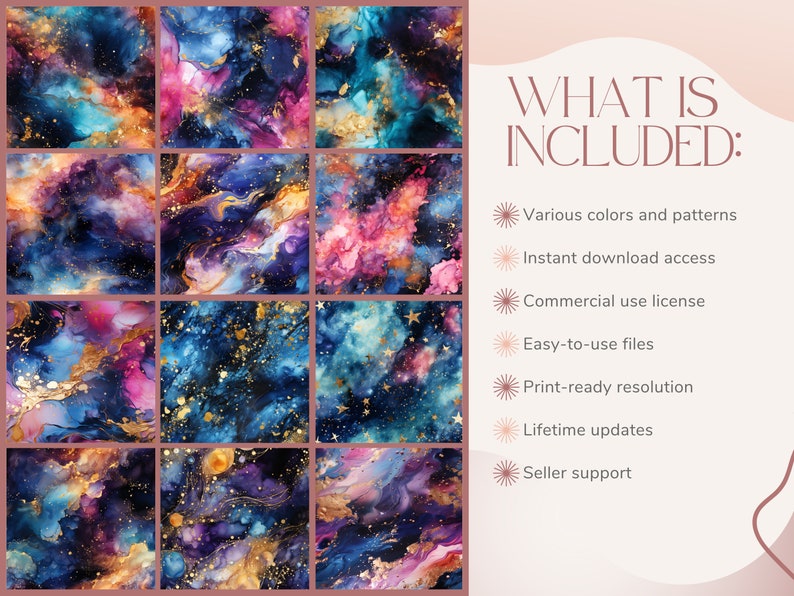 12 Gold Glitter Galaxy Seamless Pattern | Watercolor Space Texture ...