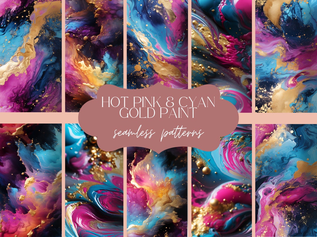12 Pink Cyan & Gold Paint Seamless Pattern | Acrylic Space Texture ...