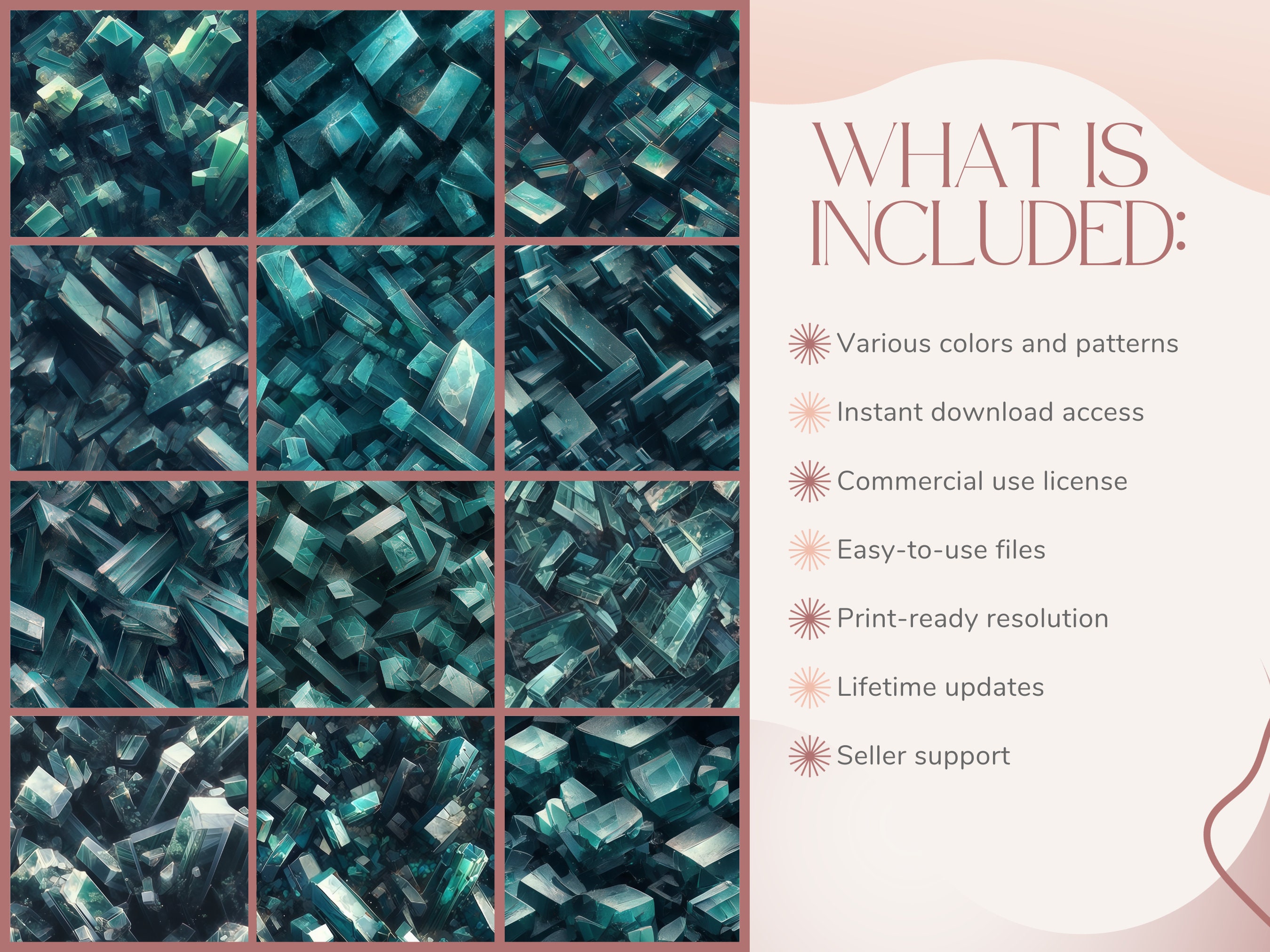 12 Emerald Green Quartz Crystal Pattern | Seamless Gemstone Texture ...