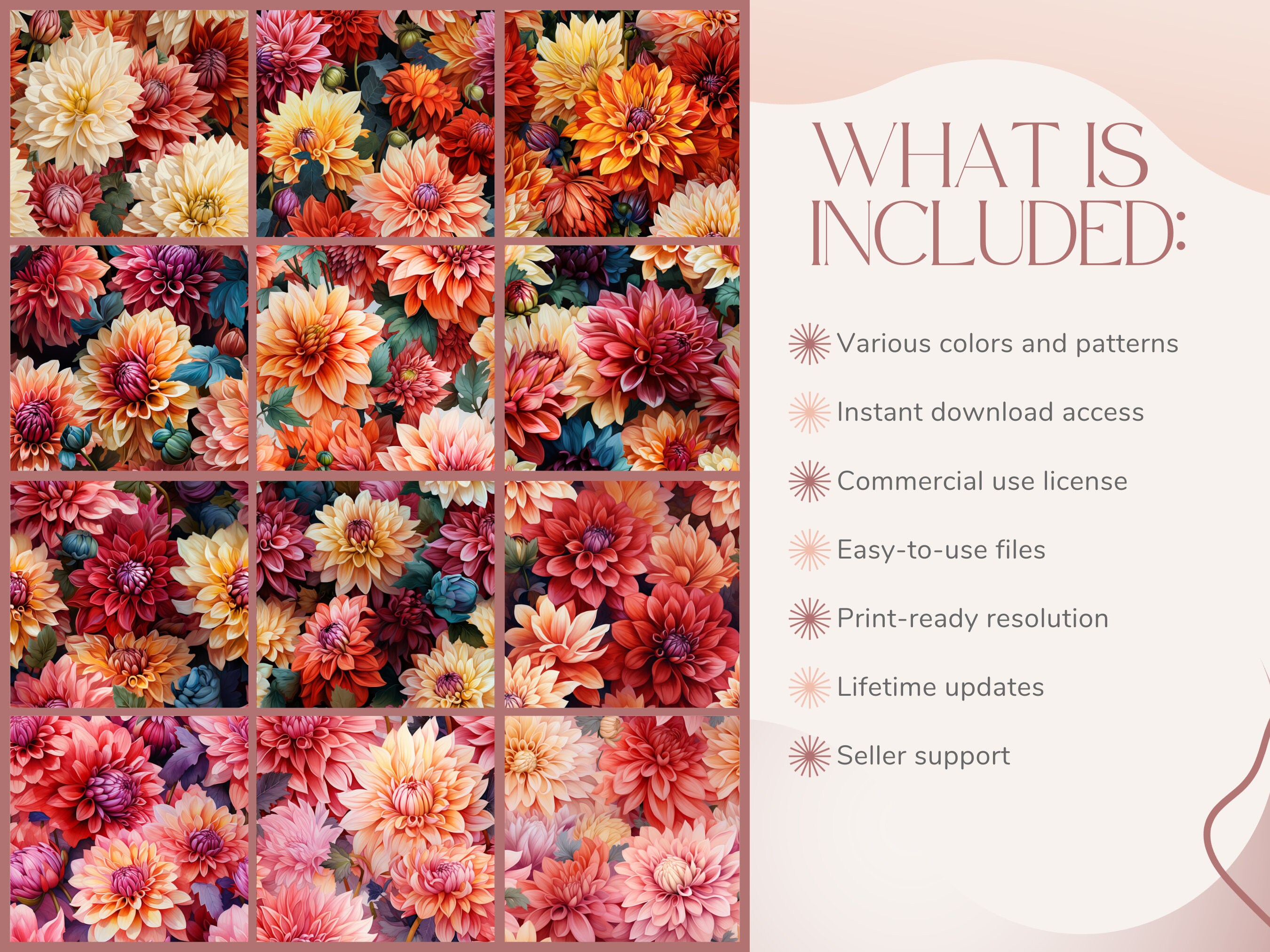 12 Watercolor Dahlias Texture | Seamless Flowers Pattern | Floral Print ...