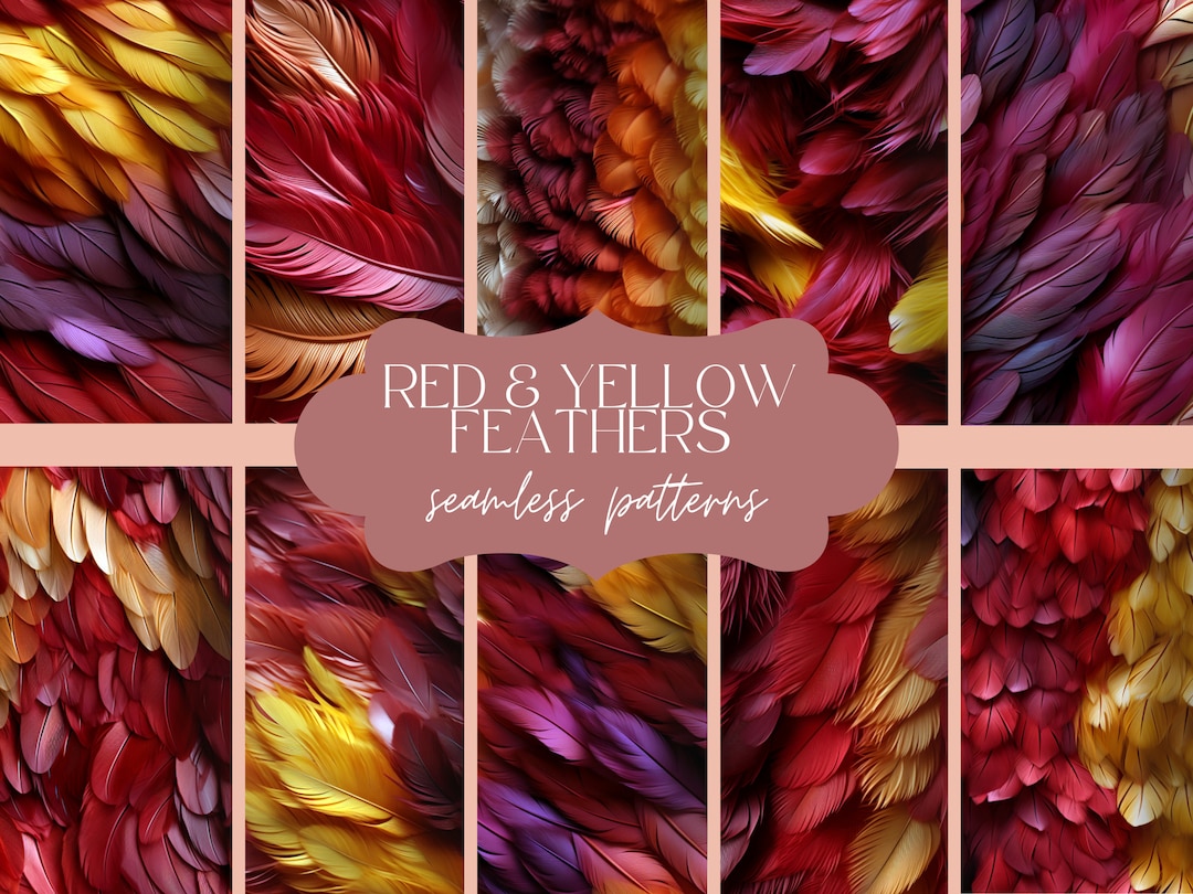 12 Yellow & Red Feathers Texture | Seamless Bird Pattern | Print Marco ...