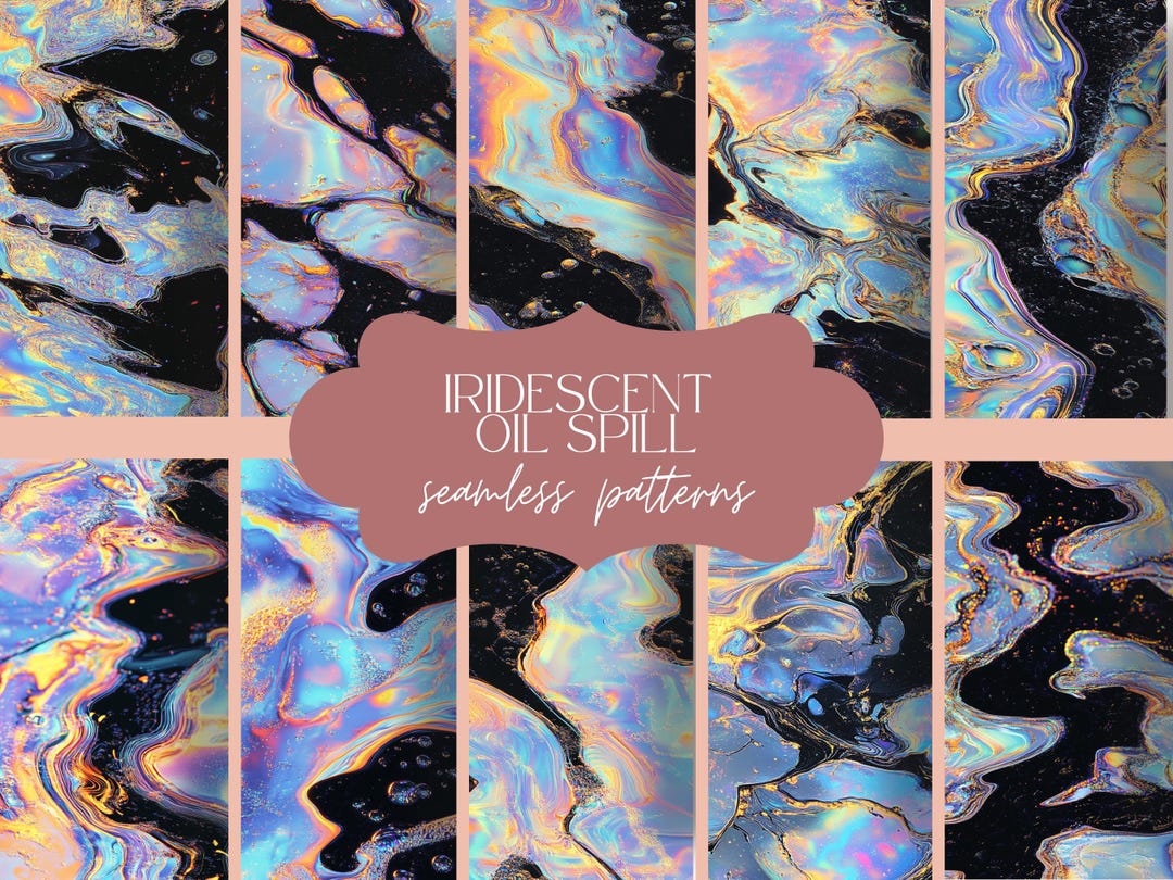 12 Iridescent Oil Spill Textures | Seamless Holographic Patterns ...
