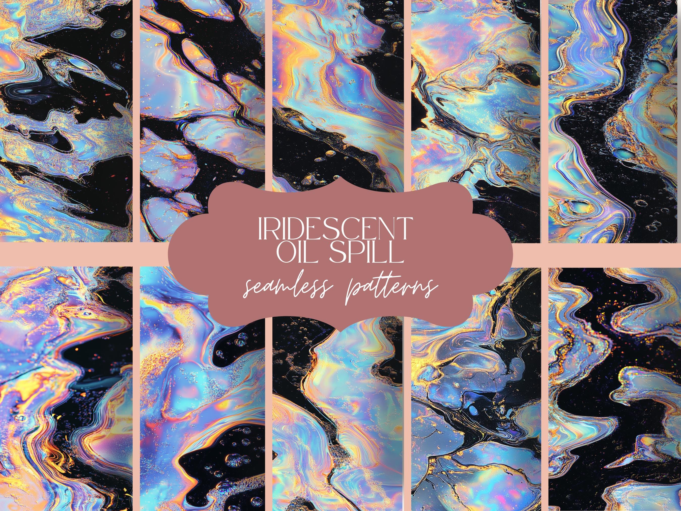 12 Iridescent Oil Spill Textures | Seamless Holographic Patterns ...