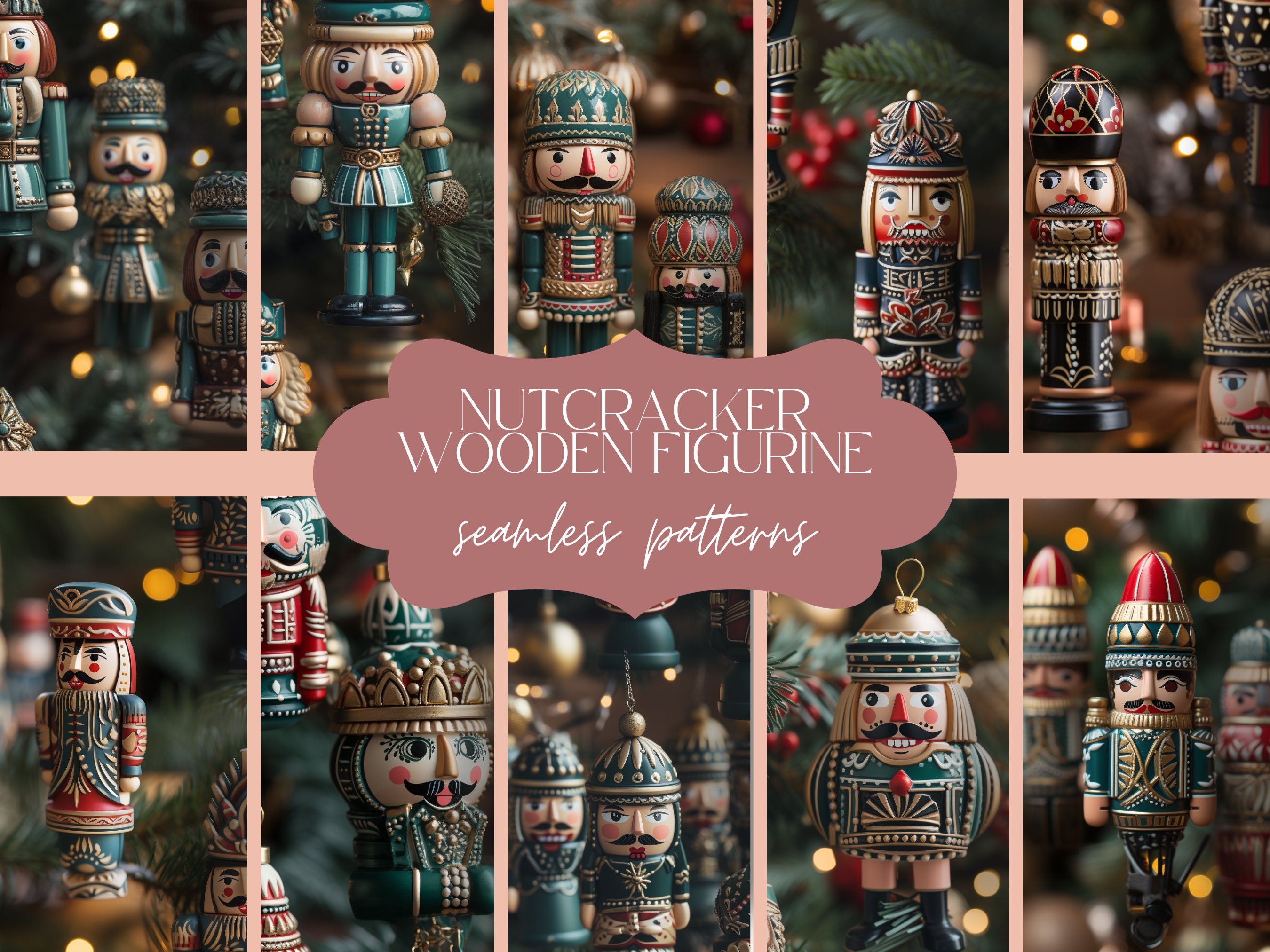 12 Nutcracker Figurine Seamless Pattern | Christmas Tree Texture ...