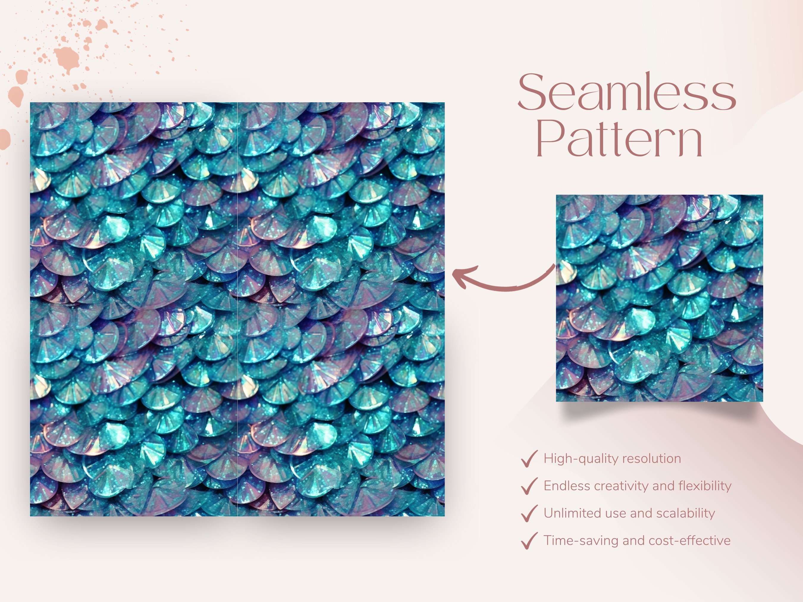 14 Holographic Mermaid Scales Texture | Glitter Seamless Pattern ...