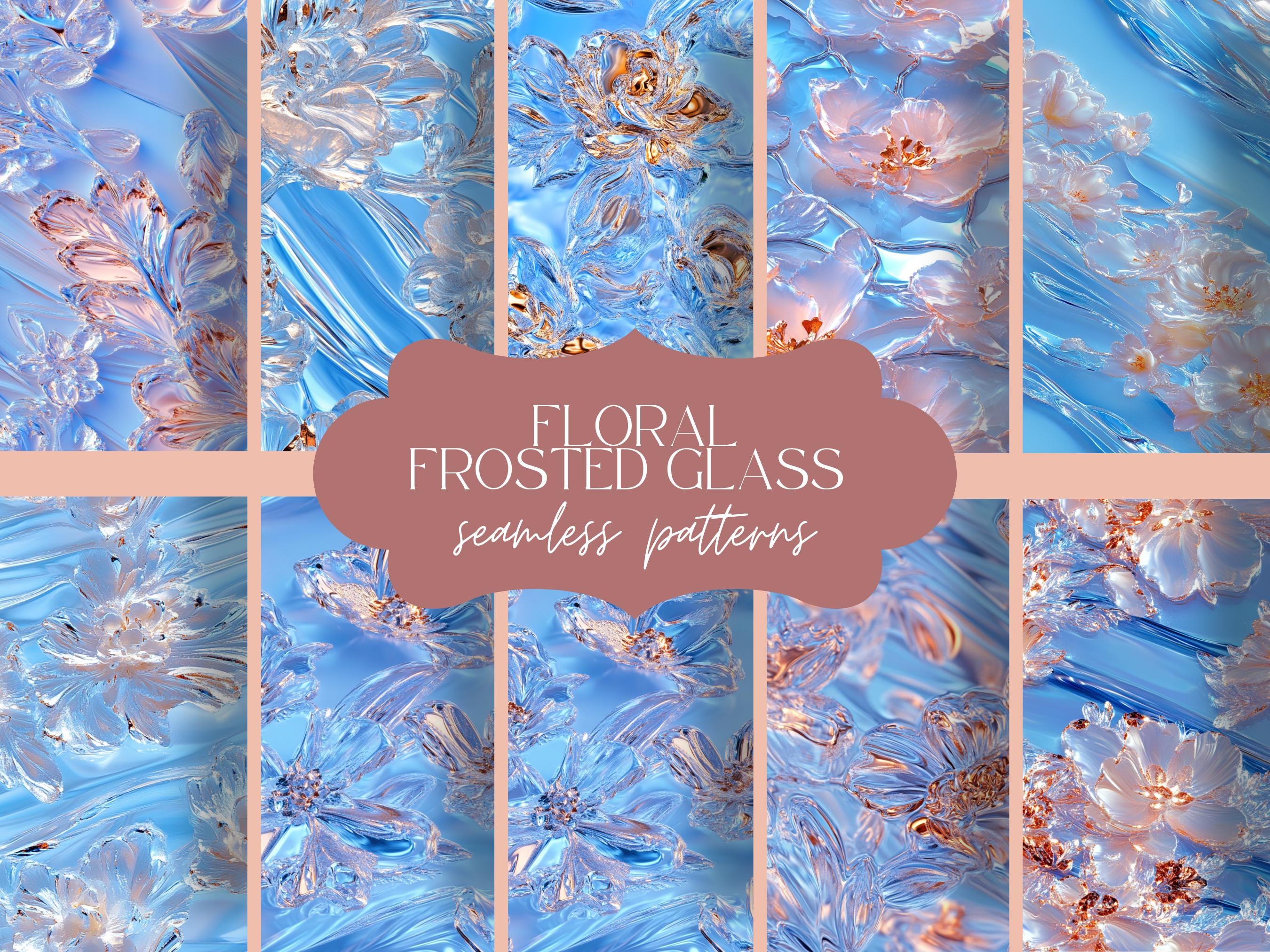 12 Frosted Glass Floral Textures | Seamless Etched Floral Spring ...