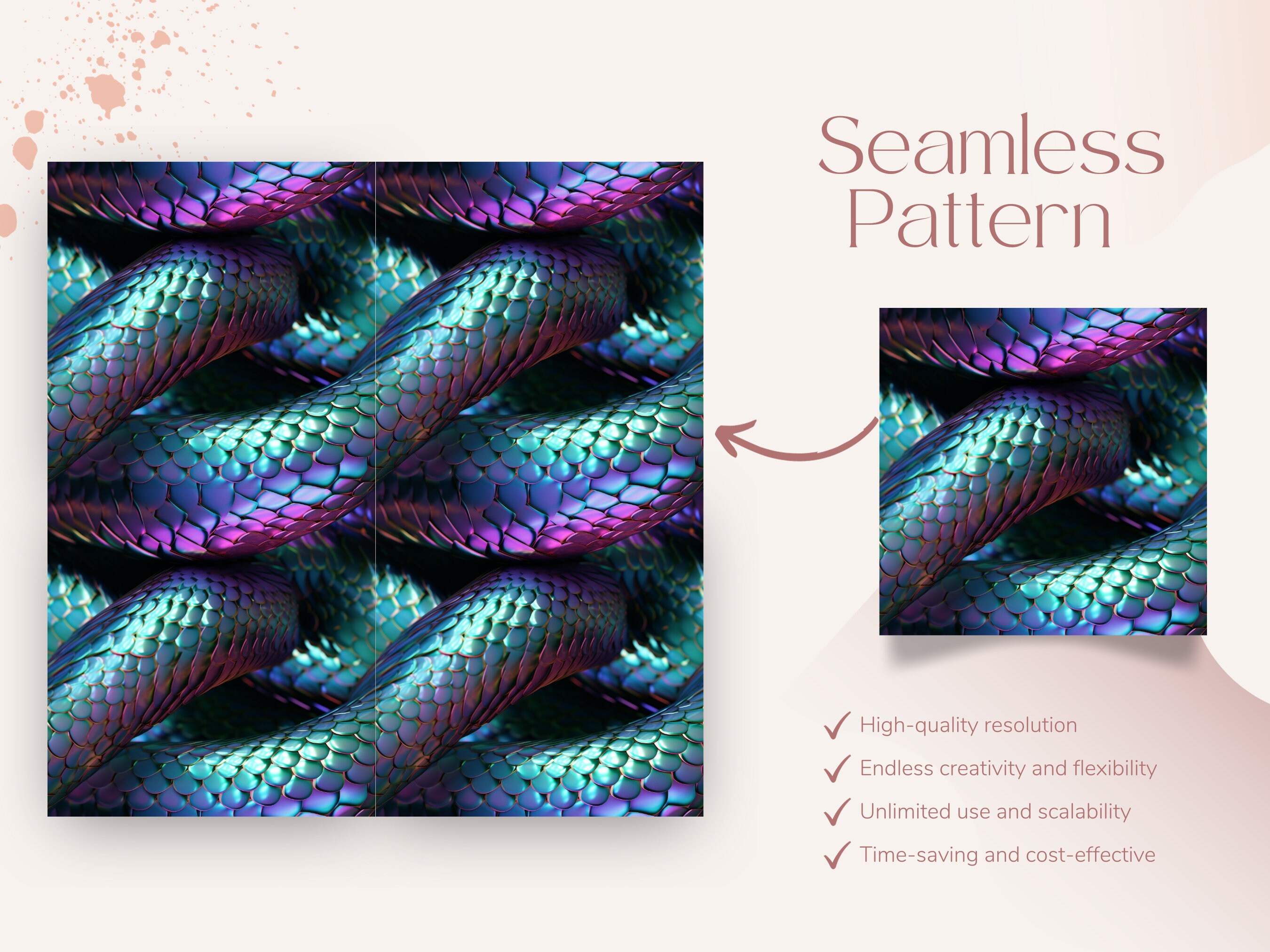 12 Holographic Snakes Scales Seamless Pattern | Iridescence Reptilian ...