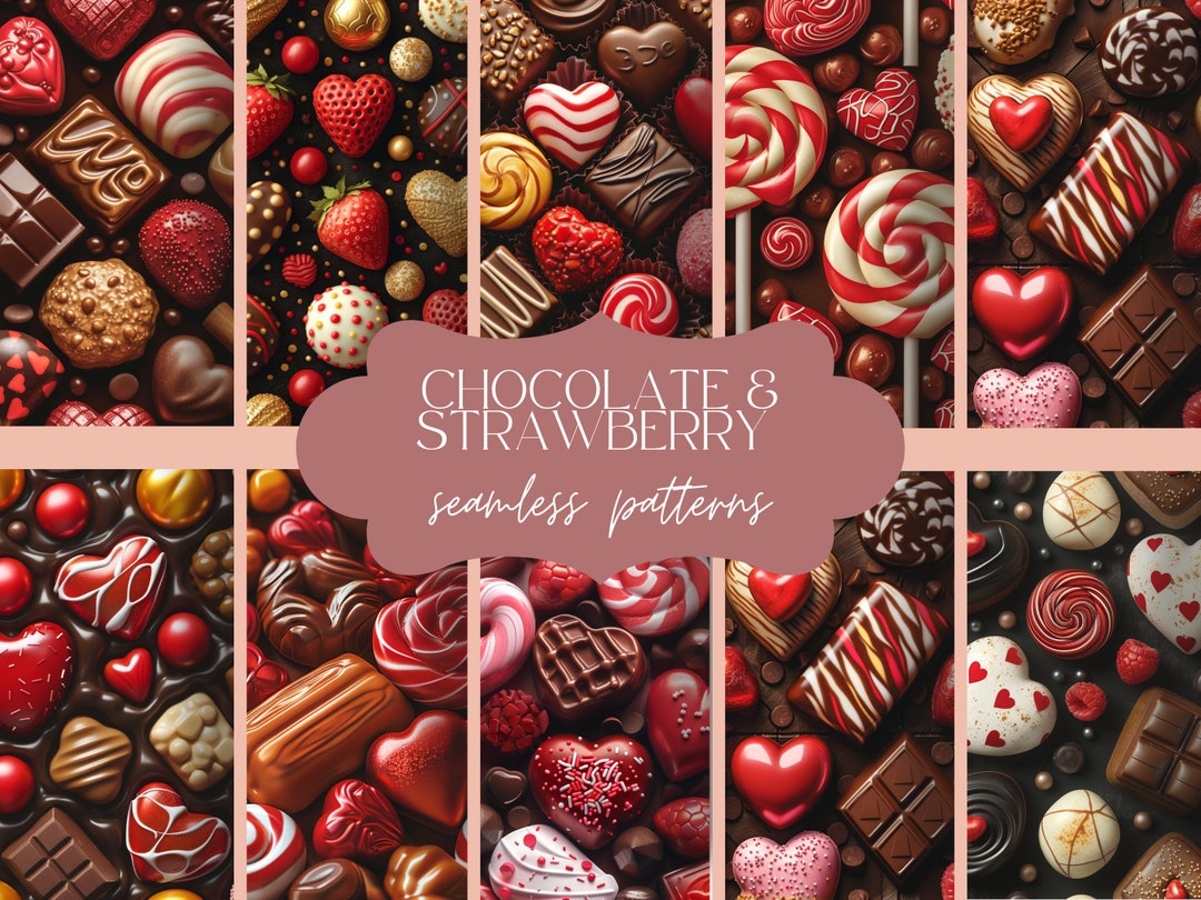 12 Brown Red Sweet Treat Texture | Candy Hearts Seamless Pattern ...