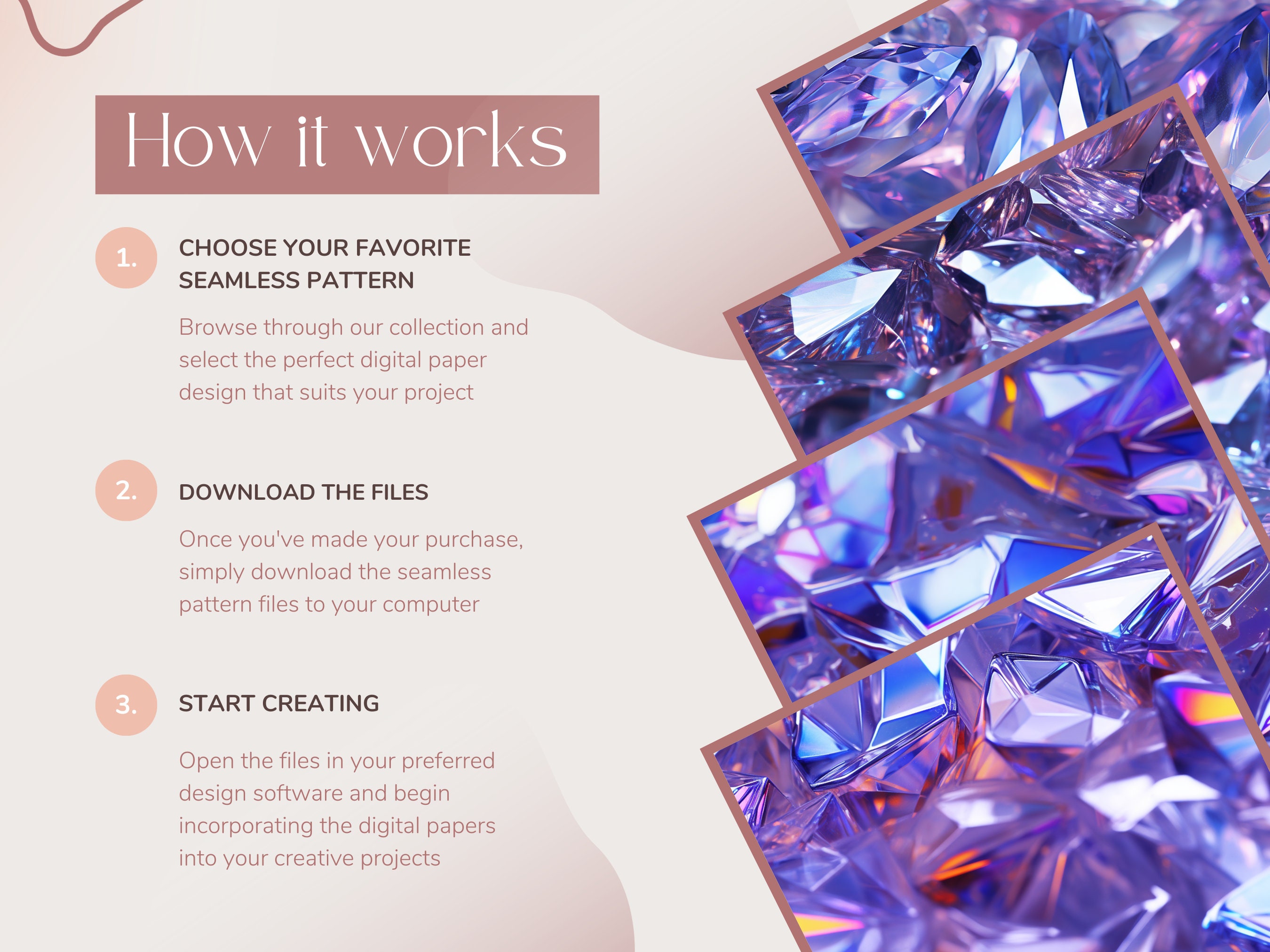 12 White Purple Diamond Seamless Pattern | Holographic Gem Texture ...