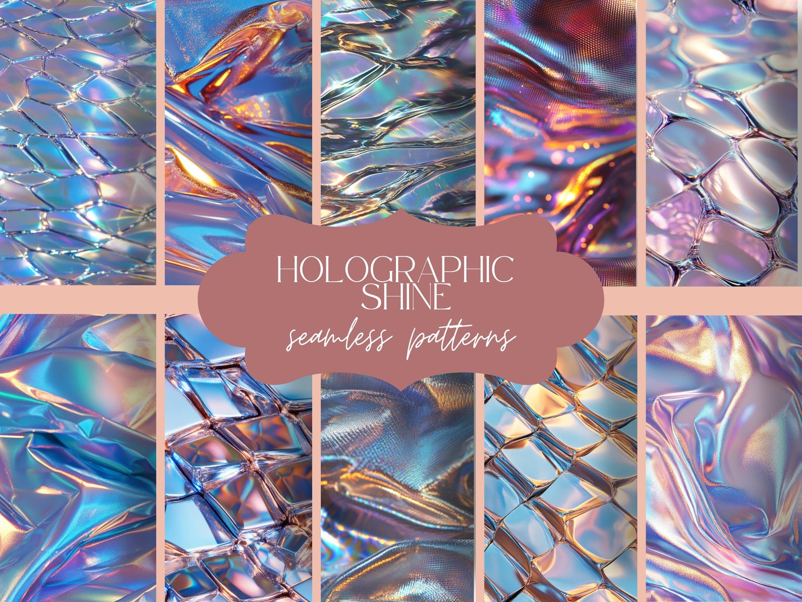 12 Holographic Shine Textures | Seamless Iridescent Patterns | Rainbow ...