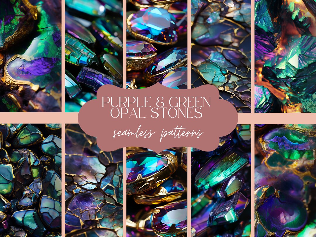 15 Purple Green Opal Stones Seamless Pattern | Holo Jewelry Texture ...
