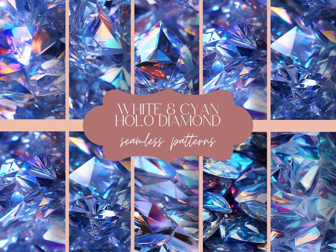 14 White Cyan Diamond Seamless Pattern | Holographic Gem Texture ...
