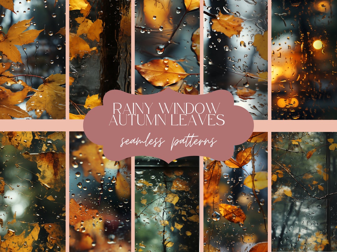 12 Rainy Window With Autumn Leaves Seamless Pattern | Raindrops Texture ...