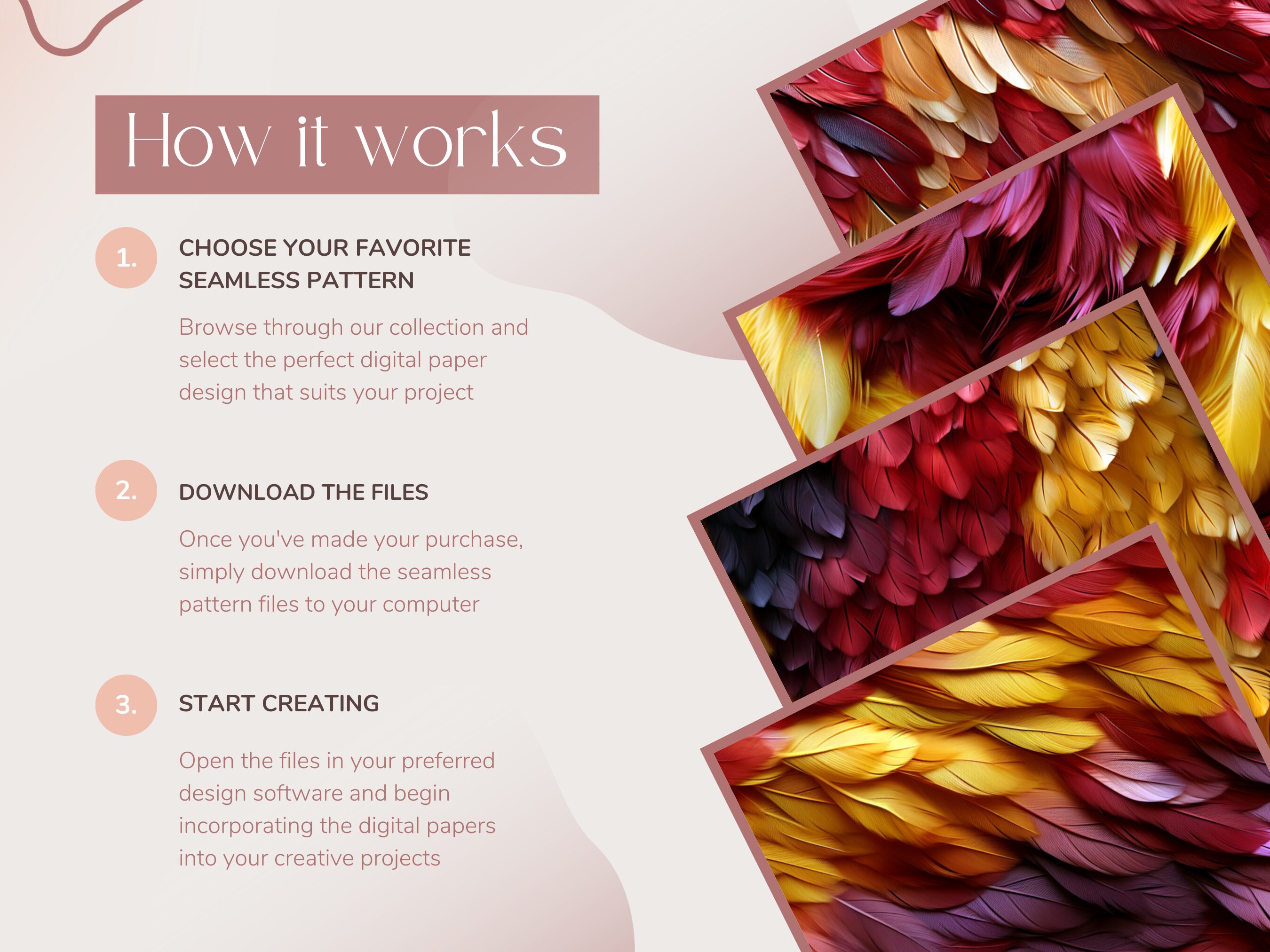 12 Yellow & Red Feathers Texture | Seamless Bird Pattern | Print Marco ...