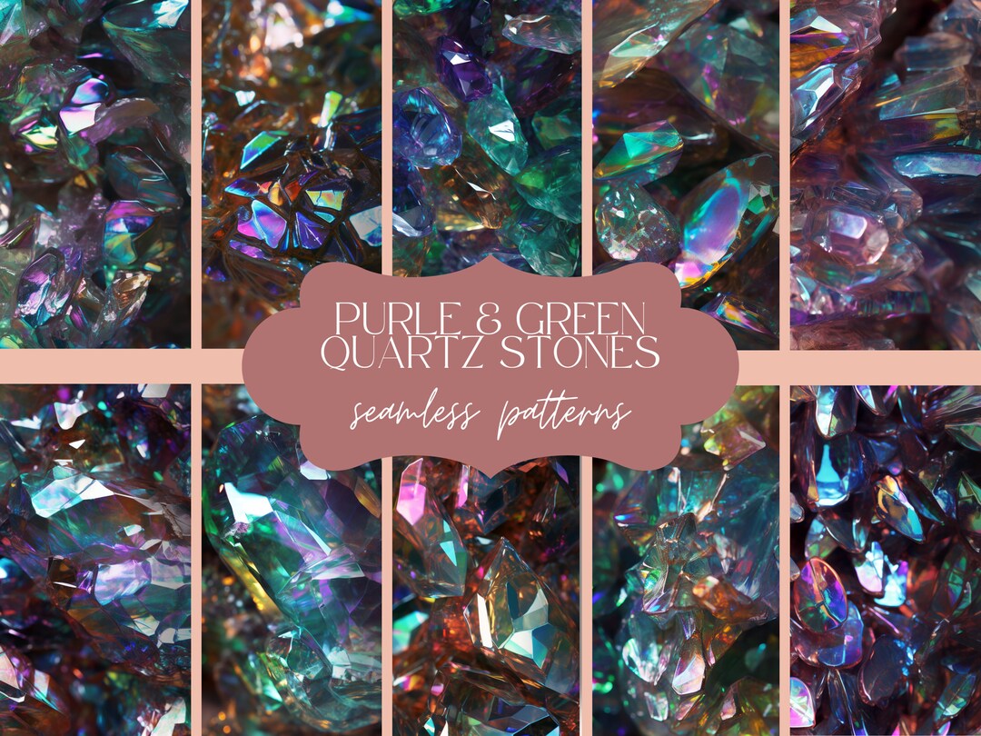 12 Purple Green Quartz Stone Seamless Pattern | Iridescent Gem Texture ...