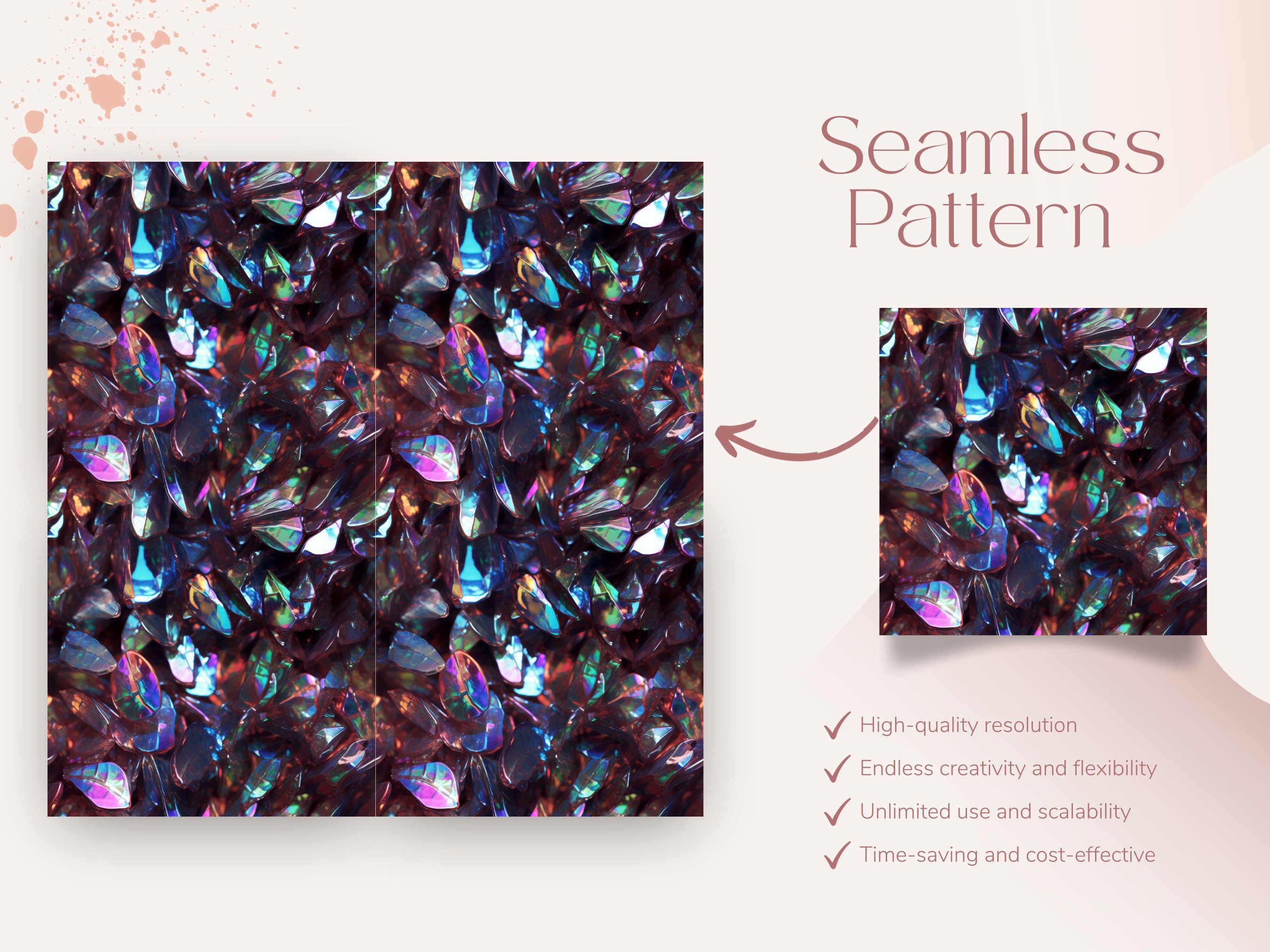 12 Purple Green Quartz Stone Seamless Pattern | Iridescent Gem Texture ...