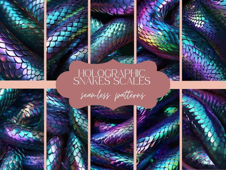 12 Holographic Snakes Scales Seamless Pattern Iridescence Reptilian ...