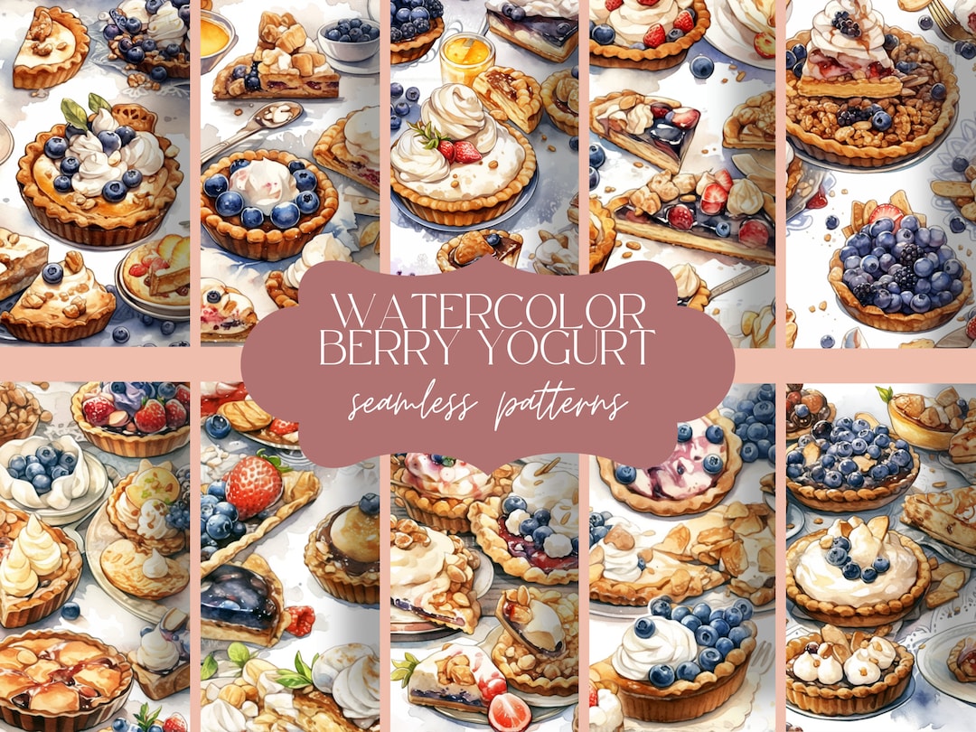 14 Berry Yogurt Pattern | Seamless Watercolor Texture | Cartoon Print ...
