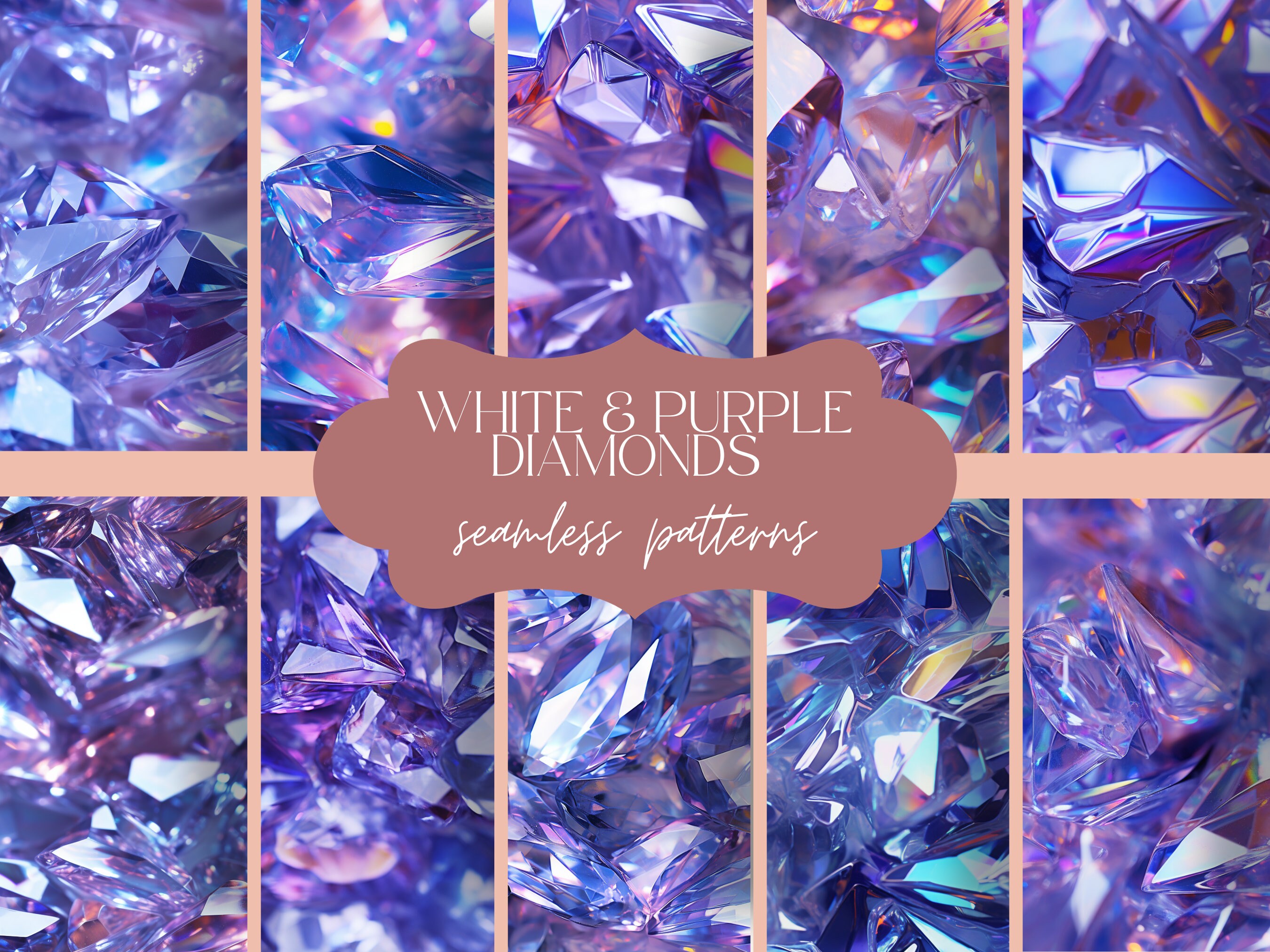 12 White Purple Diamond Seamless Pattern | Holographic Gem Texture ...