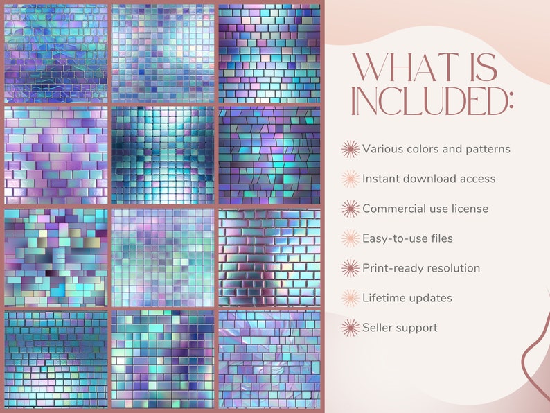 16 Holographic Mosaic Seamless Pattern | Pastel Iridescent Glass ...