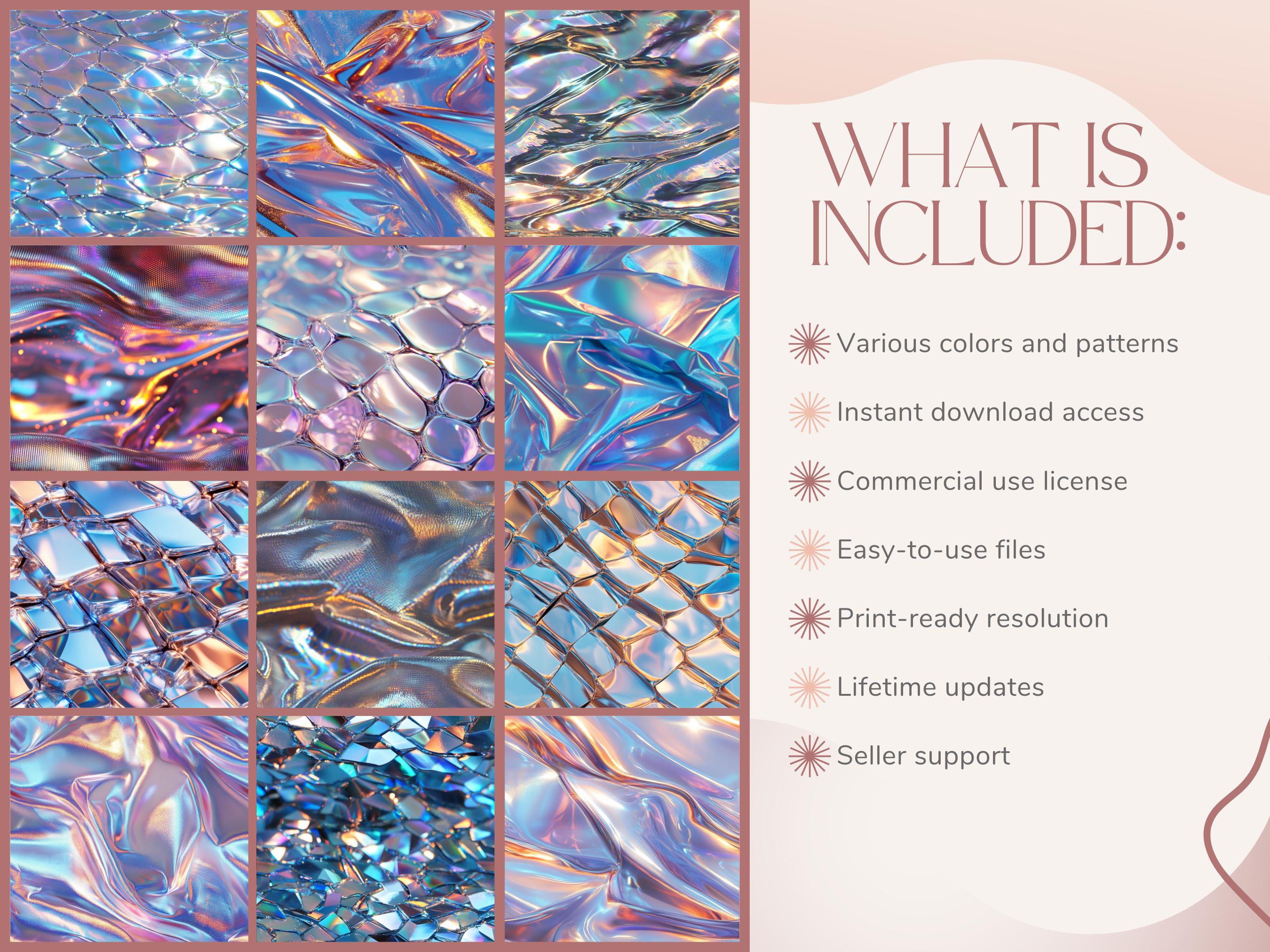 12 Holographic Shine Textures | Seamless Iridescent Patterns | Rainbow ...