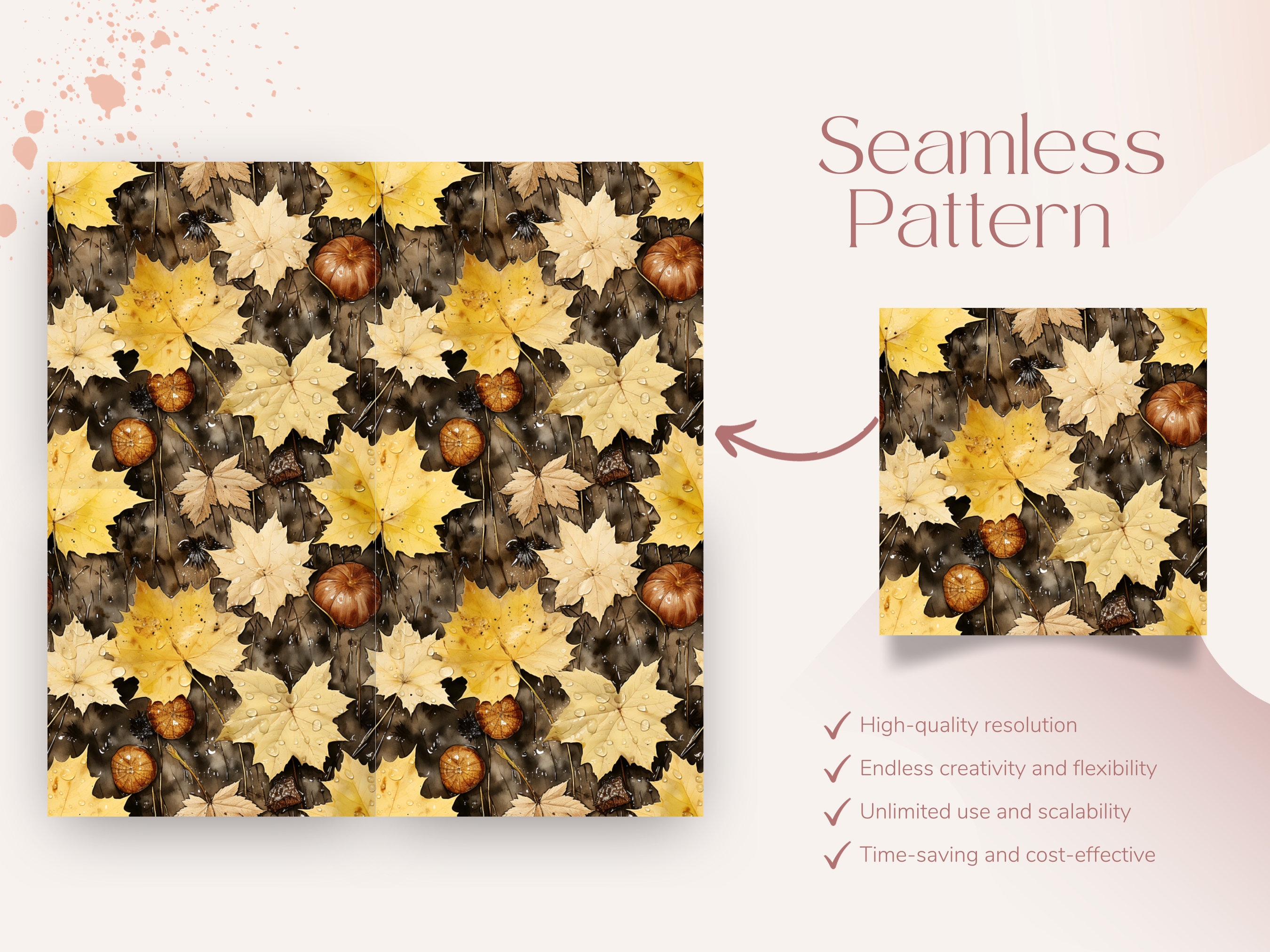 12 Fall Chinar Leaves in Mud | Earthy Seamless Pattern | Foliage Print ...