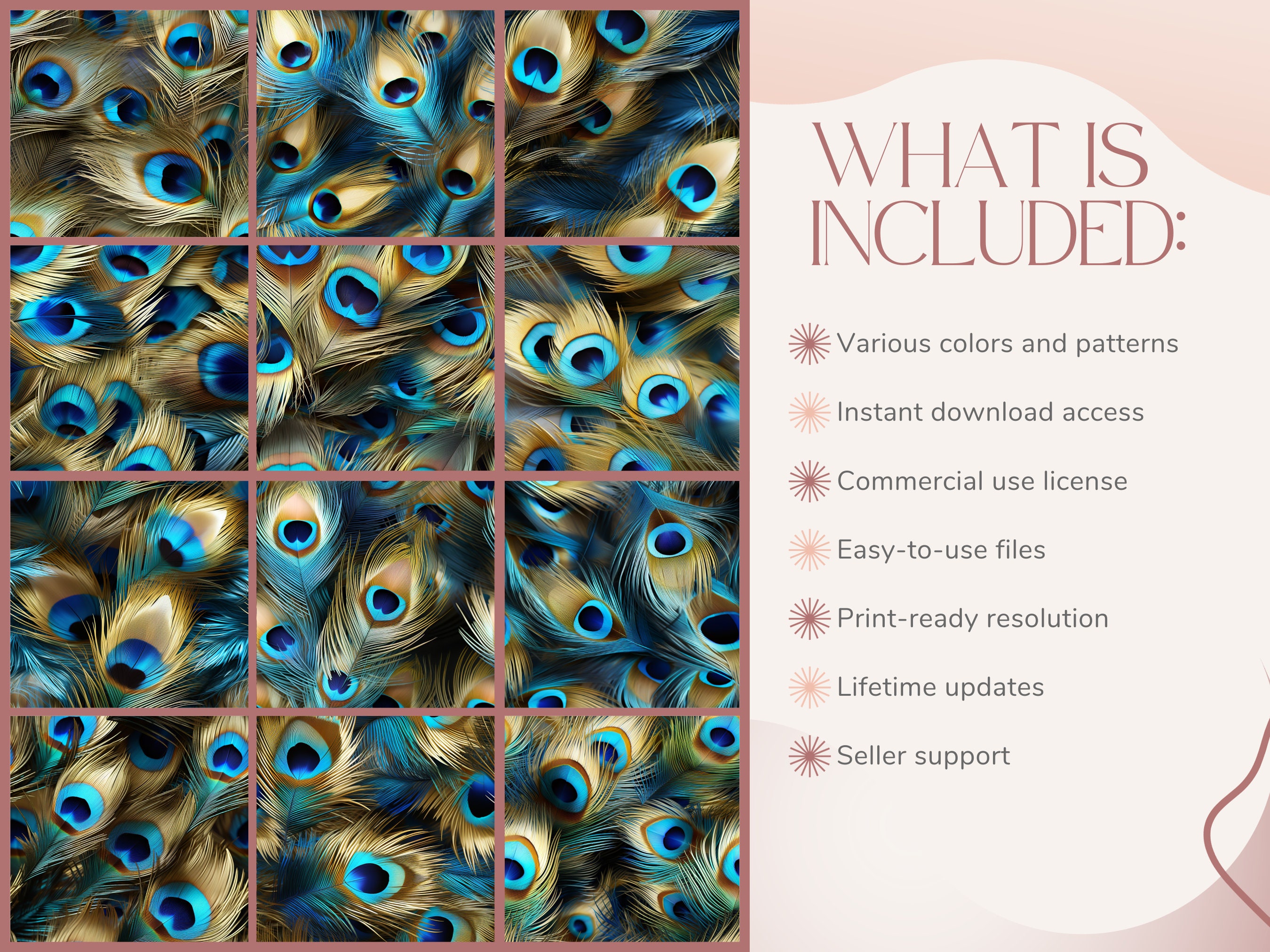 12 Peacock Feathers Texture | Seamless Bird Pattern | Print Marco ...