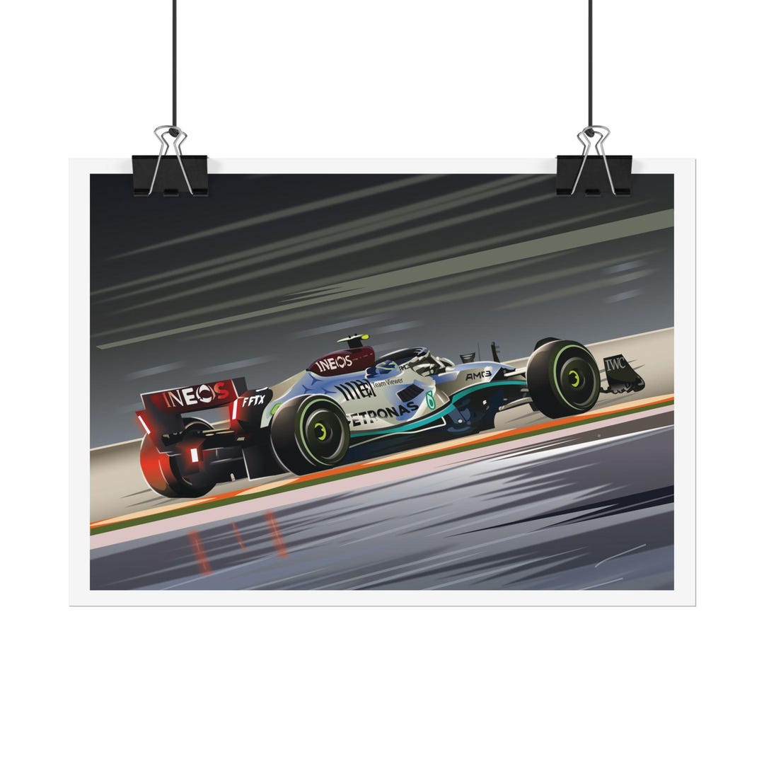 Lewis Hamilton Racing Car Art Roll-up Poster, F1 Decor for Motorsports ...