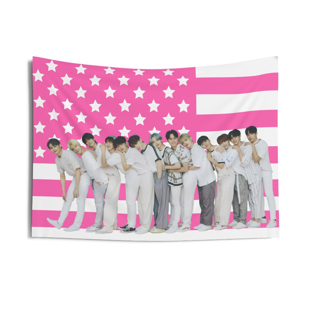 Svt Members Group Photo Pink American Flag, Seventeen Concert Banner ...