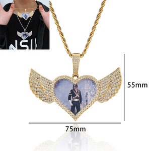 Personalized Diamond Studded Angel Wings Photo Necklace |picture ...
