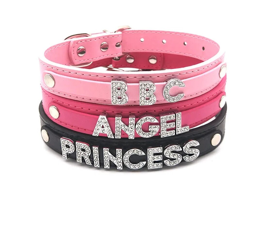 Personalized Rhinestone Letters Choker Collar Necklace | Leather Collar ...