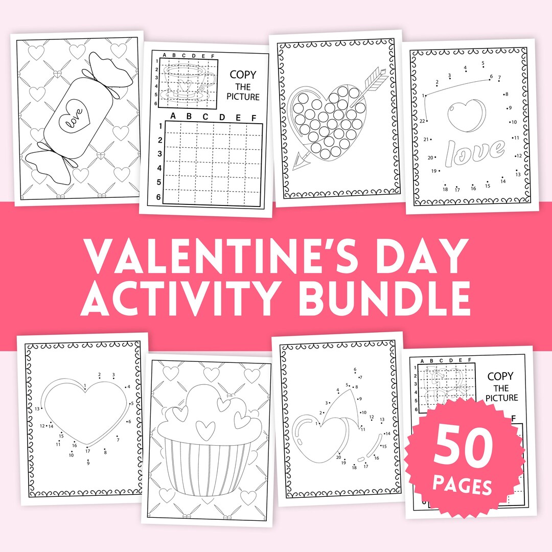 Valentine's Day Kids Activity 50 Page Preschool Worksheets Valentine ...
