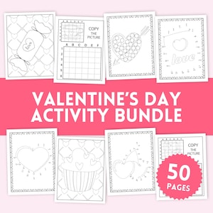 Valentine's Day Kids Activity 50 Page Preschool Worksheets Valentine ...