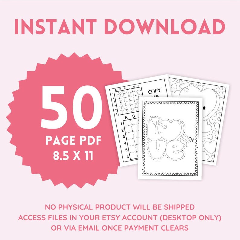 Valentine's Day Kids Activity 50 Page Preschool Worksheets Valentine ...